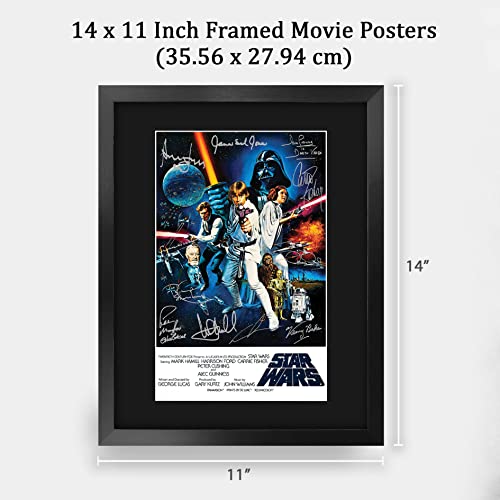 HWC Trading Framed 11" x 14" Print - Star Wars a New Hope Movie Poster Cast Signed Gift Mounted Printed Autograph Film Mark Hamill Harrison Ford Carrie Fisher Alec Guinness George Lucas Gifts Photo Picture Display