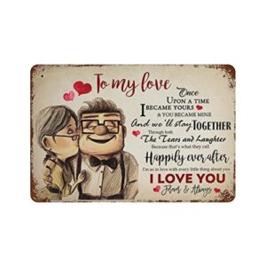 vioflow vintage metal tin sign carl and ellie to my love once upon a time i became yours i love you valentine’s day sign funny novelty kitchen bar garage home decor wall art tin signs 8x12 inches