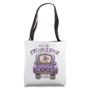 let the shenanigans begin for women cute mardi gras truck tote bag