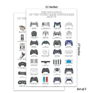 Retro Video Game Posters for Gaming Room Wall Decor. Evolution of Video Game Controllers Art Poster for Teen Bedroom Decorations. Nostalgic Gamer Artwork Cards for Boy. Cool 11x17 In Controller Print