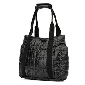 Olivia Miller Women's Fashion Sutton Black Quilted Padded Tote Bag, Medium Weekender Casual Purse Handbag