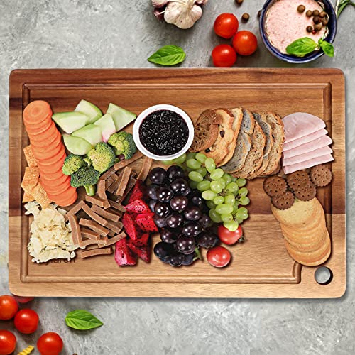 Acacia Wood Cutting Board for Kitchen Wooden Charcuterie Boards Chopping Block Platter for Serving Meat Board Chopping Rectangle Hanging Wooden Cutting Boards