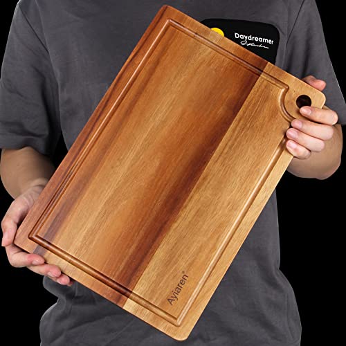 Acacia Wood Cutting Board for Kitchen Wooden Charcuterie Boards Chopping Block Platter for Serving Meat Board Chopping Rectangle Hanging Wooden Cutting Boards