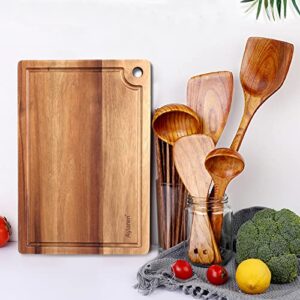 Acacia Wood Cutting Board for Kitchen Wooden Charcuterie Boards Chopping Block Platter for Serving Meat Board Chopping Rectangle Hanging Wooden Cutting Boards