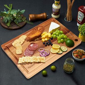 Acacia Wood Cutting Board for Kitchen Wooden Charcuterie Boards Chopping Block Platter for Serving Meat Board Chopping Rectangle Hanging Wooden Cutting Boards