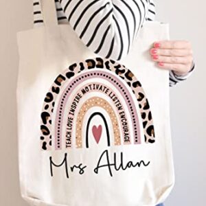 Nazenti Personalised Teacher tote bag, Custom Teacher Tote Bag, Rainbow Tote Bag, Teacher Gift, School Gift for Teacher, Funny teacher tote bag,