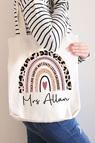 Nazenti Personalised Teacher tote bag, Custom Teacher Tote Bag, Rainbow Tote Bag, Teacher Gift, School Gift for Teacher, Funny teacher tote bag,