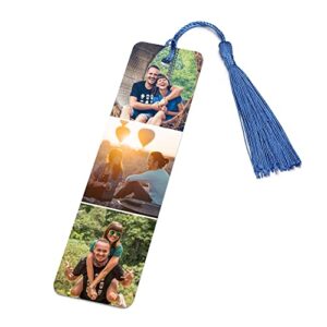 piercingj personalized metal bookmark custom photo book mark with blue tassel for book worms birthdays christmas valentine’s day gift