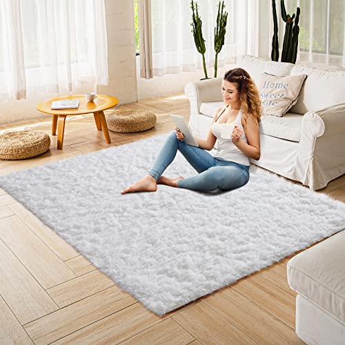 Area Rugs for Living Room Bedroom: 4x6 Feet White Super Soft Fluffy Shag Plush Rugs Carpet for Kids Girls Boys Nursery Playroom Dorm Room Teen Room Decor