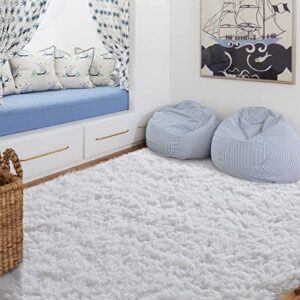 Area Rugs for Living Room Bedroom: 4x6 Feet White Super Soft Fluffy Shag Plush Rugs Carpet for Kids Girls Boys Nursery Playroom Dorm Room Teen Room Decor