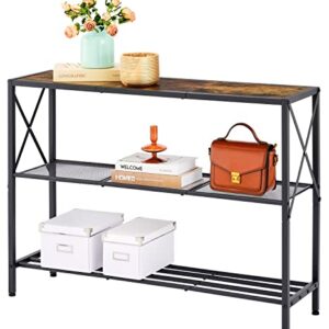 Hoctieon Industrial Console Table, 3 Tier Entryway Table, Hallway Table, Narrow Sofa Table with Shelves, Entrance Table for Entryway, Living Room, Foyer, Hallway, Office, Rustic Brown&Black