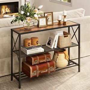 Hoctieon Industrial Console Table, 3 Tier Entryway Table, Hallway Table, Narrow Sofa Table with Shelves, Entrance Table for Entryway, Living Room, Foyer, Hallway, Office, Rustic Brown&Black