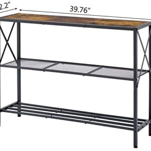 Hoctieon Industrial Console Table, 3 Tier Entryway Table, Hallway Table, Narrow Sofa Table with Shelves, Entrance Table for Entryway, Living Room, Foyer, Hallway, Office, Rustic Brown&Black