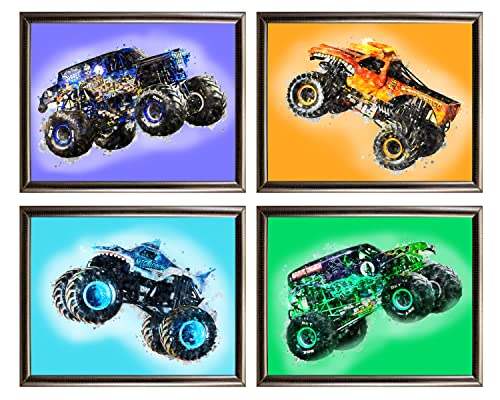 Monster Truck Posters For Boys Room - Set Of 5 Wall Art (UNFRAMED 8"x10") - Monster Truck Poster Prints, Boys Room Decor, Posters For Teen Boys Room, Boys Wall Decor, Boys Room Wall Decor, Kids Wall Art, Wall Art For Boys Bedroom