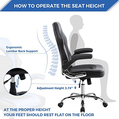 ZUNMOS Home Gaming Ergonomic Office Flip-up Armrest and Height Adjustable Desk Splicing PU Leather Computer Chair with Lumbar Support, Grey