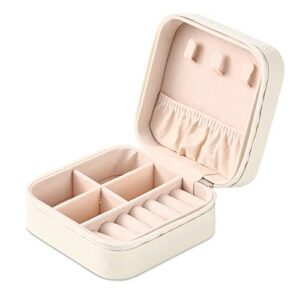 portable travel mini jewelry box leather jewellery ring organizer case storage gift box girls women (white).