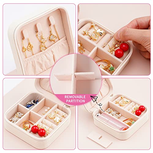 Portable Travel Mini Jewelry Box Leather Jewellery Ring Organizer Case Storage Gift Box Girls Women (white).