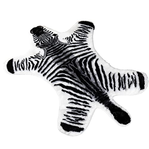 Miiciuib Cute Zebra Rug, Faux Fur Skin Plush Animal Shape Floor Carpet Decor Cushion for Bedroom Living Room (Zebra, 33.5 x 43 Inches)