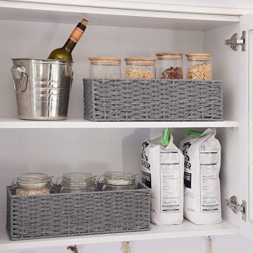 StorageWorks Rope Paper Storage Baskets Set, Gray