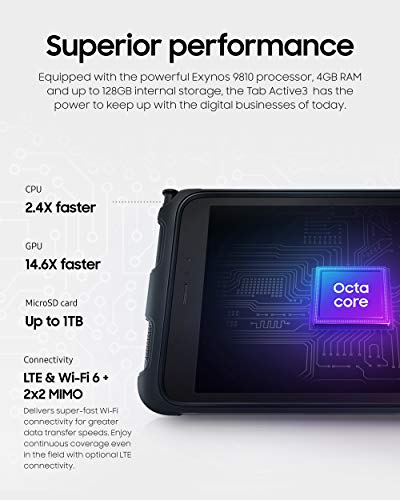 Samsung Galaxy Tab Active3 Enterprise Edition 8” Rugged Multi Purpose Tablet |128GB & WIFI & LTE (UNLOCKED) | Biometric Security (SM-T577UZKGN14), Black