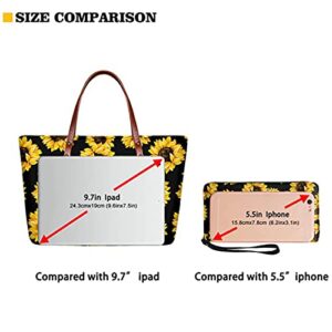 SCRAWLGOD Blue Rose Design 2 Set Purse and Handbags for Women Travel Portable Large Shoulder Tote Bags with Matching Wallets Gift