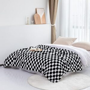 LOMAO Throw Blankets Flannel Blanket with Checkerboard Grid Pattern Soft Throw Blanket for Couch, Bed, Sofa Luxurious Warm and Cozy for All Seasons (Black, 51"x63")