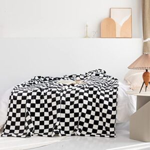 LOMAO Throw Blankets Flannel Blanket with Checkerboard Grid Pattern Soft Throw Blanket for Couch, Bed, Sofa Luxurious Warm and Cozy for All Seasons (Black, 51"x63")