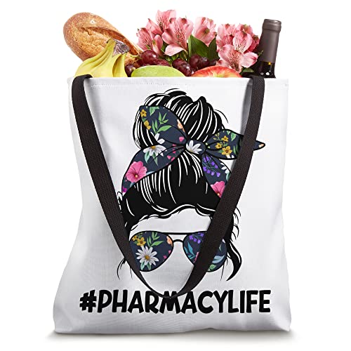 Funny Pharmacist Pharmacy Life Technician Tech Messy Bun Tote Bag