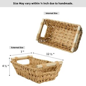 GRANNY SAYS Wicker Basket with Handles, Trapezoid Decorative Baskets Waterproof, Wicker Storage Baskets for Shelves, Nature, 2-Pack