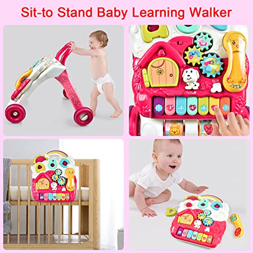 Dahuniu Sit to Stand Learning Walker, 2-in-1 Baby Walker for Girls and Boys, Multi-Function Removable Game Panel, Baby Activity Center