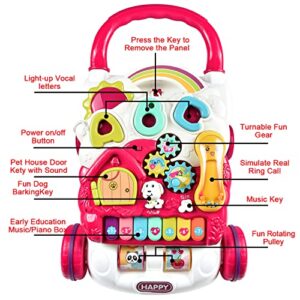 Dahuniu Sit to Stand Learning Walker, 2-in-1 Baby Walker for Girls and Boys, Multi-Function Removable Game Panel, Baby Activity Center