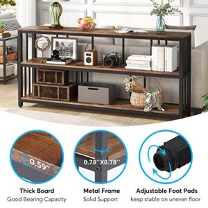 Tribesigns Long Console Table, 70.89 inches Sofa Table, 3 Tier Entryway Table, Industrial Hallway Table, Large Storage Accent Table for Living Room Garage, Rustic Behind Couch Table