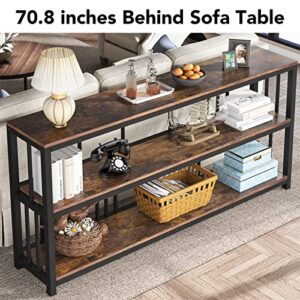 Tribesigns Long Console Table, 70.89 inches Sofa Table, 3 Tier Entryway Table, Industrial Hallway Table, Large Storage Accent Table for Living Room Garage, Rustic Behind Couch Table