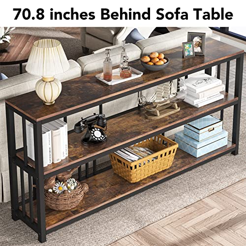 Tribesigns Long Console Table, 70.89 inches Sofa Table, 3 Tier Entryway Table, Industrial Hallway Table, Large Storage Accent Table for Living Room Garage, Rustic Behind Couch Table