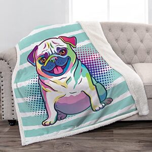 jekeno dog gifts blanket, dog decor blankets soft warm sherpa throw for pug dog lover adults men women girls boys birthday, home living room decoration 50″x60″