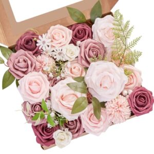 serwalin artificial flowers dusty rose fake silk flowers for diy wedding bridal bouquets pink fake rose flowers combo centerpieces arrangements party baby showers home cake decorations