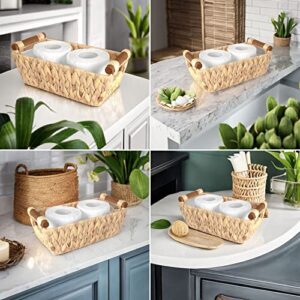 ADO Basics Water Hyacinth Hand Woven Basket, Stain Resistant Polished Wooden Handles Storage Wicker Baskets 12" Length, 6.29" Width, 4.25 Height