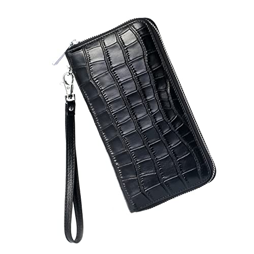 Utenwat Womens Wallets Large Capacity RFID Blocking Genuine Leather Wallet for Women Zip Clutch Card Holder with Wristlet Black