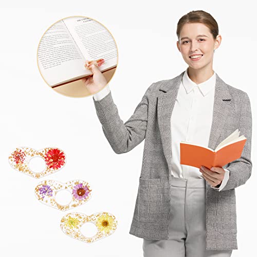 Book Page Holder,3 Pcs Dried Flower Resin Book Opener Holder Reading Lover's Gift Thumb Book Page Holder Book Reading Accessories Gifts for Book Lovers Women Transparent Thumb Ring Page Holder