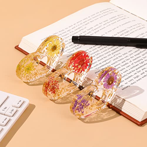 Book Page Holder,3 Pcs Dried Flower Resin Book Opener Holder Reading Lover's Gift Thumb Book Page Holder Book Reading Accessories Gifts for Book Lovers Women Transparent Thumb Ring Page Holder