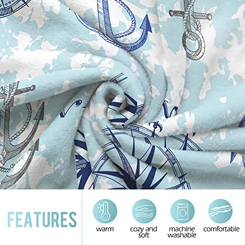 Levens Nautical Anchor Compass Blanket Gifts for Boys Women Girls, Ocean Marine Themed Decoration for Home Bedroom Living Room Sofa, Super Soft Smooth Lightweight Throw Blankets Blue 50"x60"