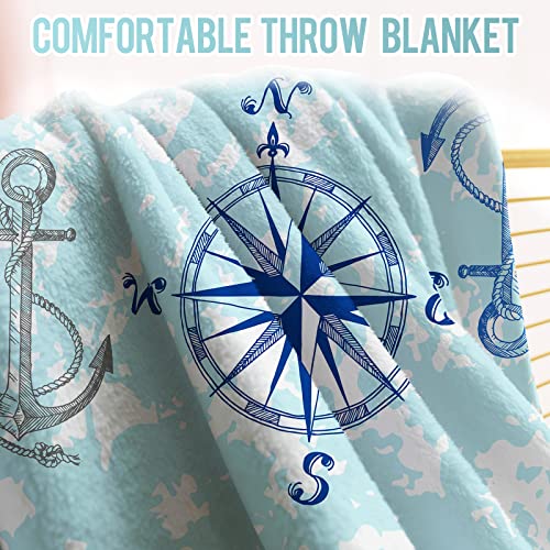 Levens Nautical Anchor Compass Blanket Gifts for Boys Women Girls, Ocean Marine Themed Decoration for Home Bedroom Living Room Sofa, Super Soft Smooth Lightweight Throw Blankets Blue 50"x60"