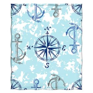 Levens Nautical Anchor Compass Blanket Gifts for Boys Women Girls, Ocean Marine Themed Decoration for Home Bedroom Living Room Sofa, Super Soft Smooth Lightweight Throw Blankets Blue 50"x60"