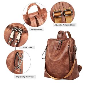 FOXLOVER Leather Backpack Purse for Women Fashion Shoulder Book Bag Convertible Travel Rucksack with Designer Zipper (Brown)