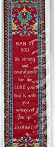 Man of God, Woven Fabric Christian Bookmark, God is with You Silky Soft Joshua 1:9 Flexible Bookmarker for Novels Books and Bibles, Traditional Turkish Woven Design, Memory Verse Gift