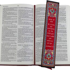 Man of God, Woven Fabric Christian Bookmark, God is with You Silky Soft Joshua 1:9 Flexible Bookmarker for Novels Books and Bibles, Traditional Turkish Woven Design, Memory Verse Gift