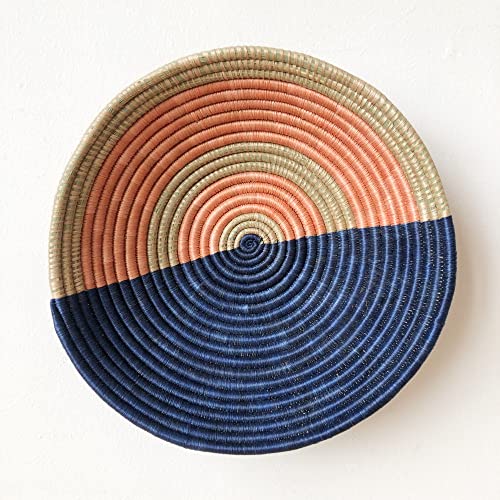 African Basket- Bogabo/Rwanda Basket/Woven Bowl/Sisal & Sweetgrass Basket/Blue, Peach, Sweetgrass