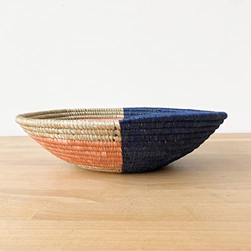 African Basket- Bogabo/Rwanda Basket/Woven Bowl/Sisal & Sweetgrass Basket/Blue, Peach, Sweetgrass