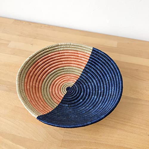 African Basket- Bogabo/Rwanda Basket/Woven Bowl/Sisal & Sweetgrass Basket/Blue, Peach, Sweetgrass