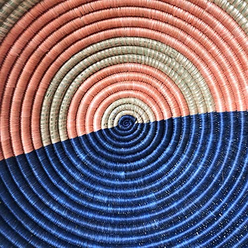 African Basket- Bogabo/Rwanda Basket/Woven Bowl/Sisal & Sweetgrass Basket/Blue, Peach, Sweetgrass